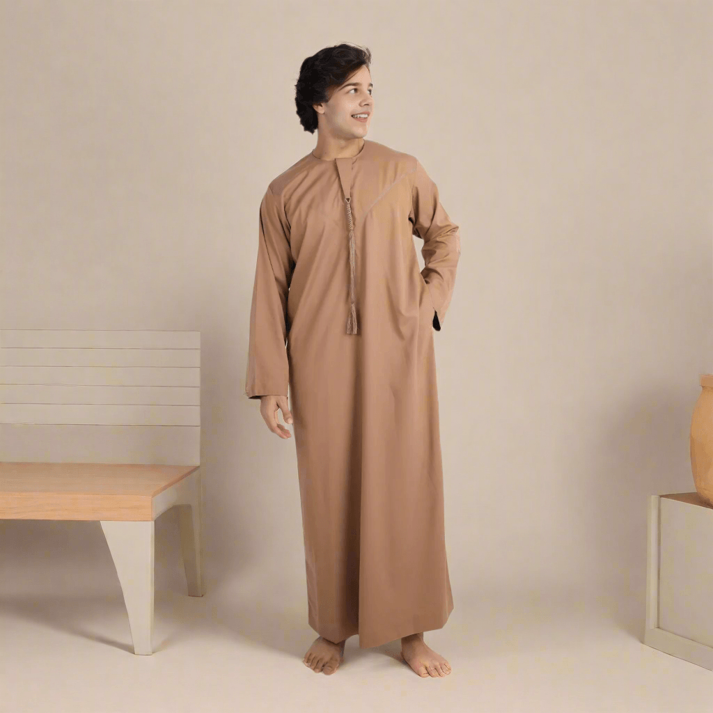 Brown Emirati Thobe for Kids – Comfortable Boys Thobe – Alhaya Fashion